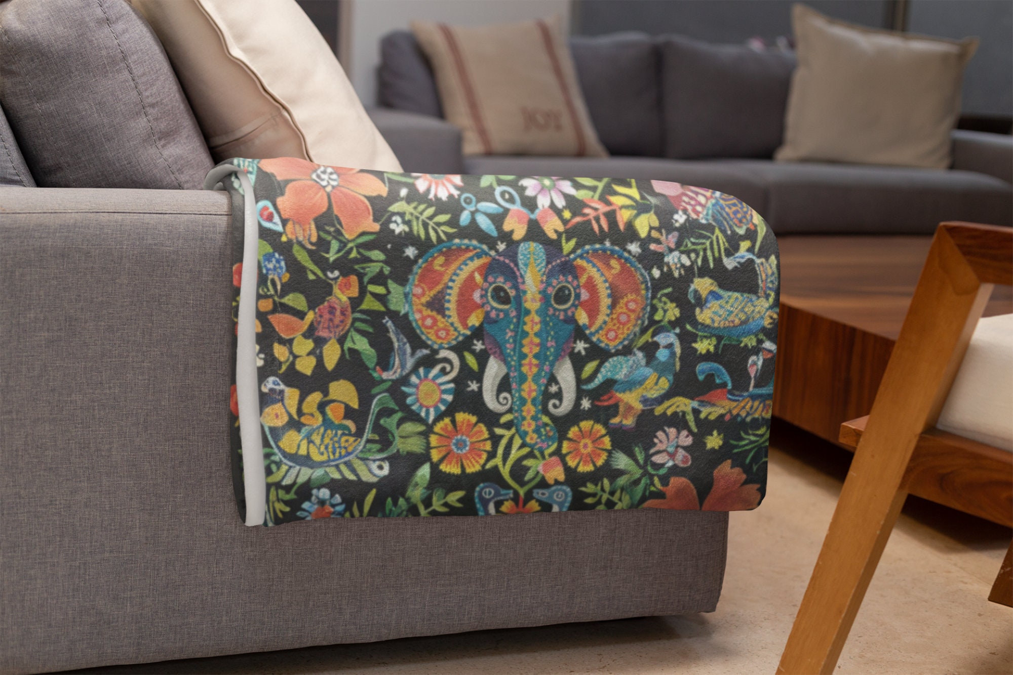 Alebrije Elephant Jungle Blanket, Elephant Throw, Jungle Theme Throw ...