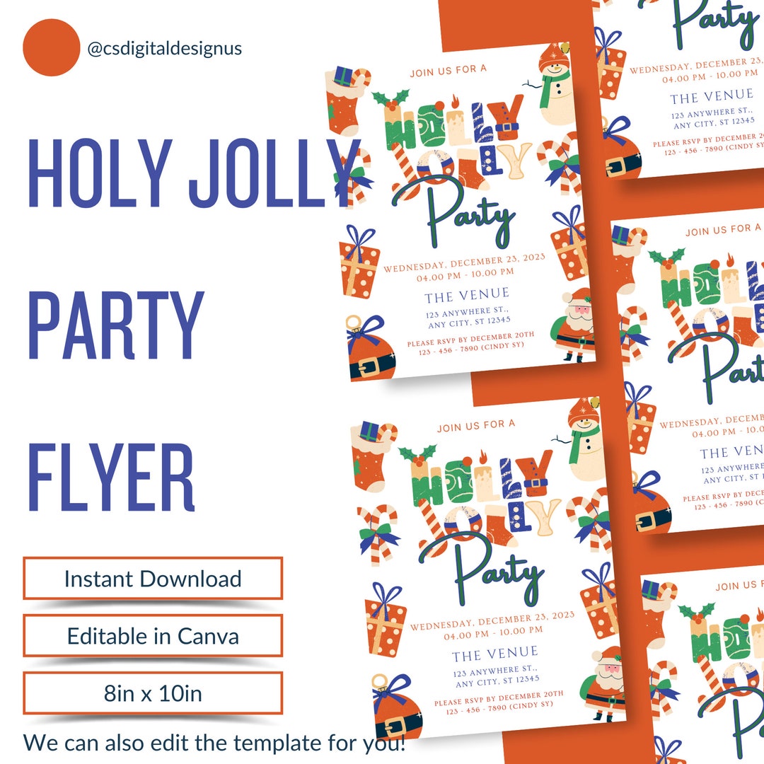 Festive Holiday Party Flyer Template: Editable 8x10 Christmas & New ...