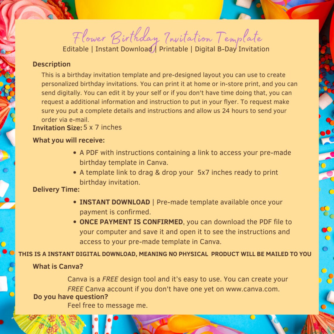 Flower Birthday Invitation Template Birthday Invitation - Etsy