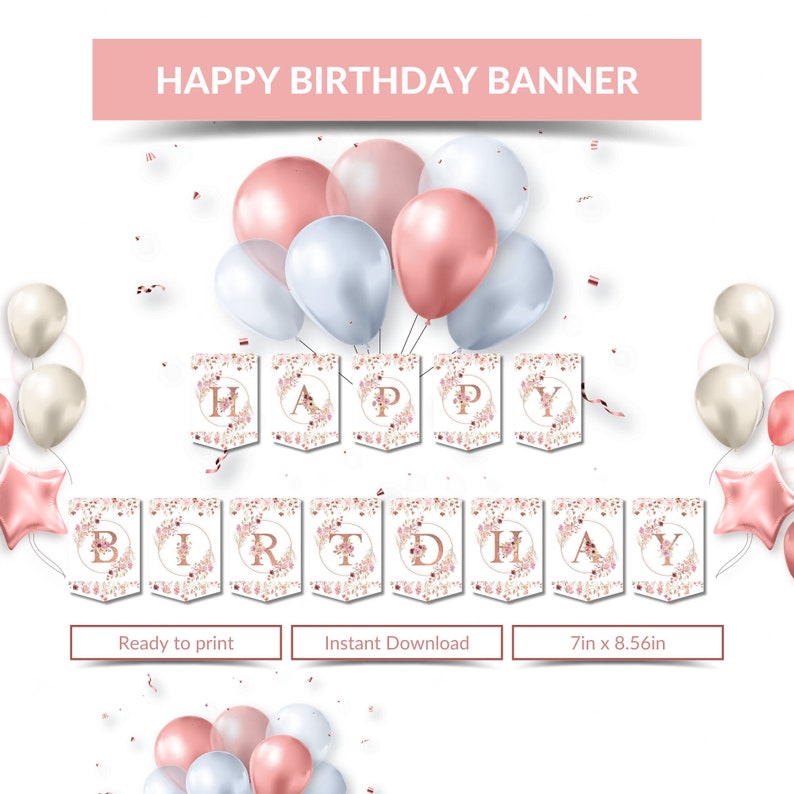 Printable Happy Birthday Wall Banner Instant Download Party Decoration ...