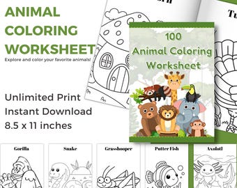 100 Animal Coloring Pages - Etsy