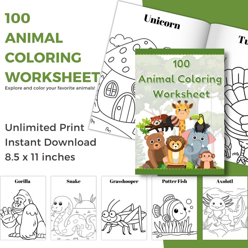 100 Printable Animal Coloring Pages: Fun Activity Worksheets for Kids ...