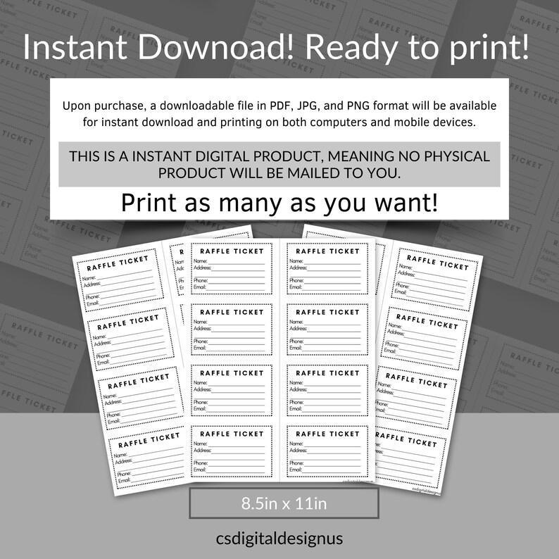 Printable Raffle Ticket, Ready to Print, Black and White Raffle Ticket ...