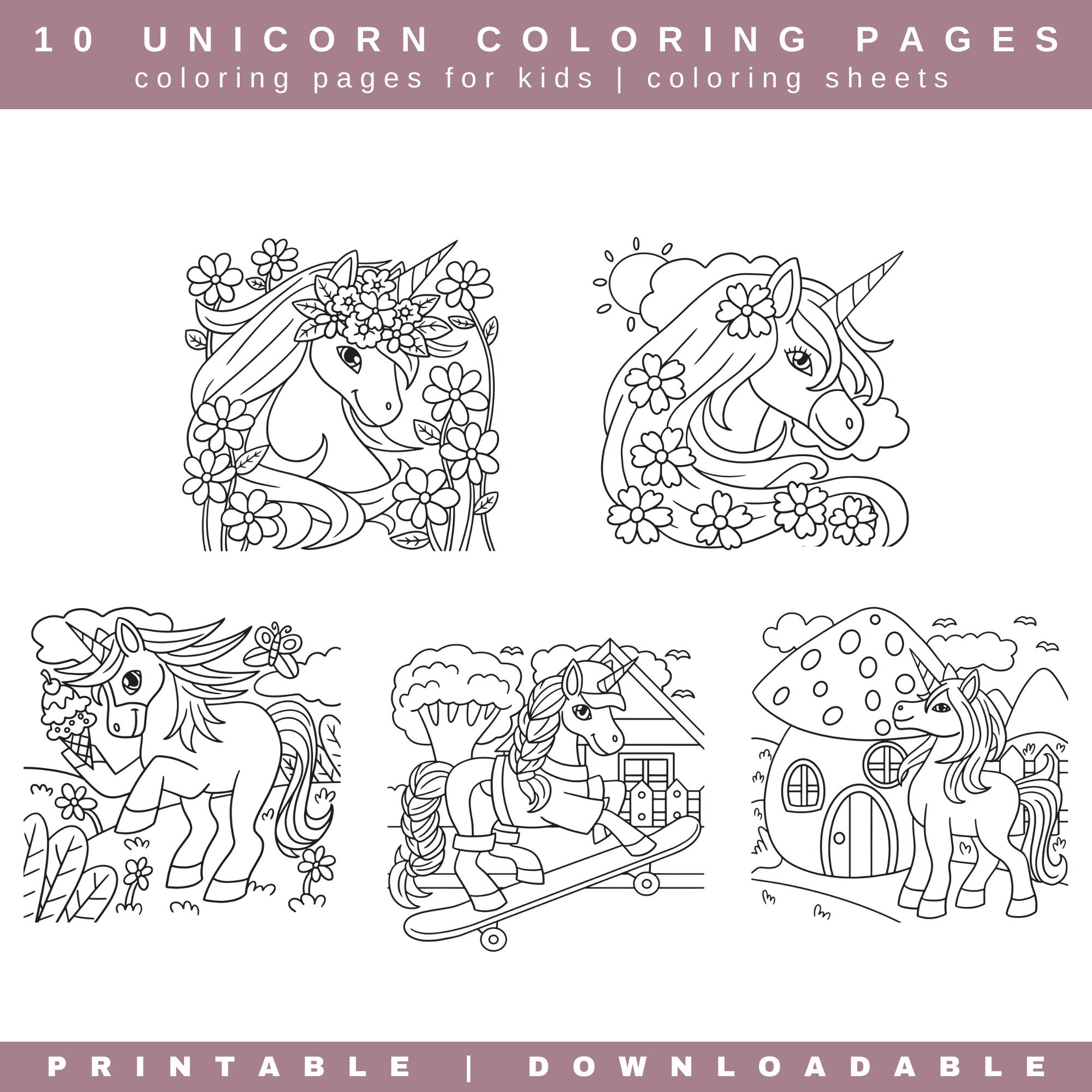 10 UNICORN COLORING PAGES Coloring Pages for Kids Coloring - Etsy