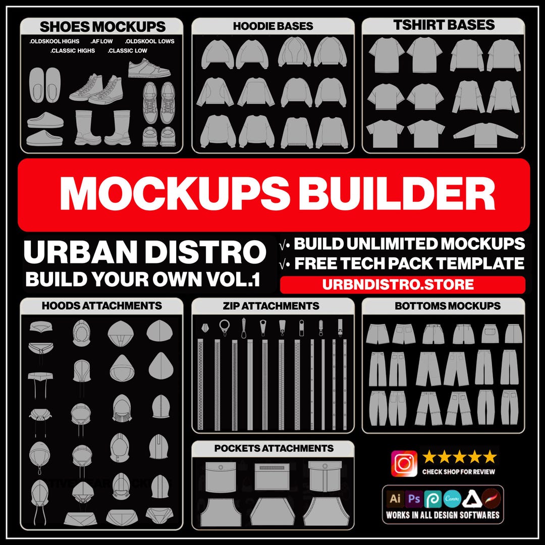Clothing Mockups Builder | Unlimited Streetwear Vector Mockup ...