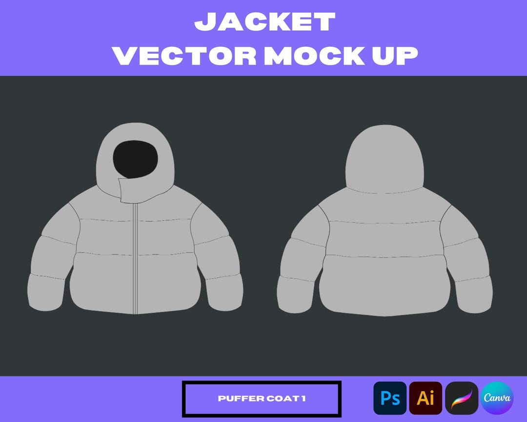 Puffer Jacket Vector Mockup: Editable Winter Coat Template (PNG, SVG ...