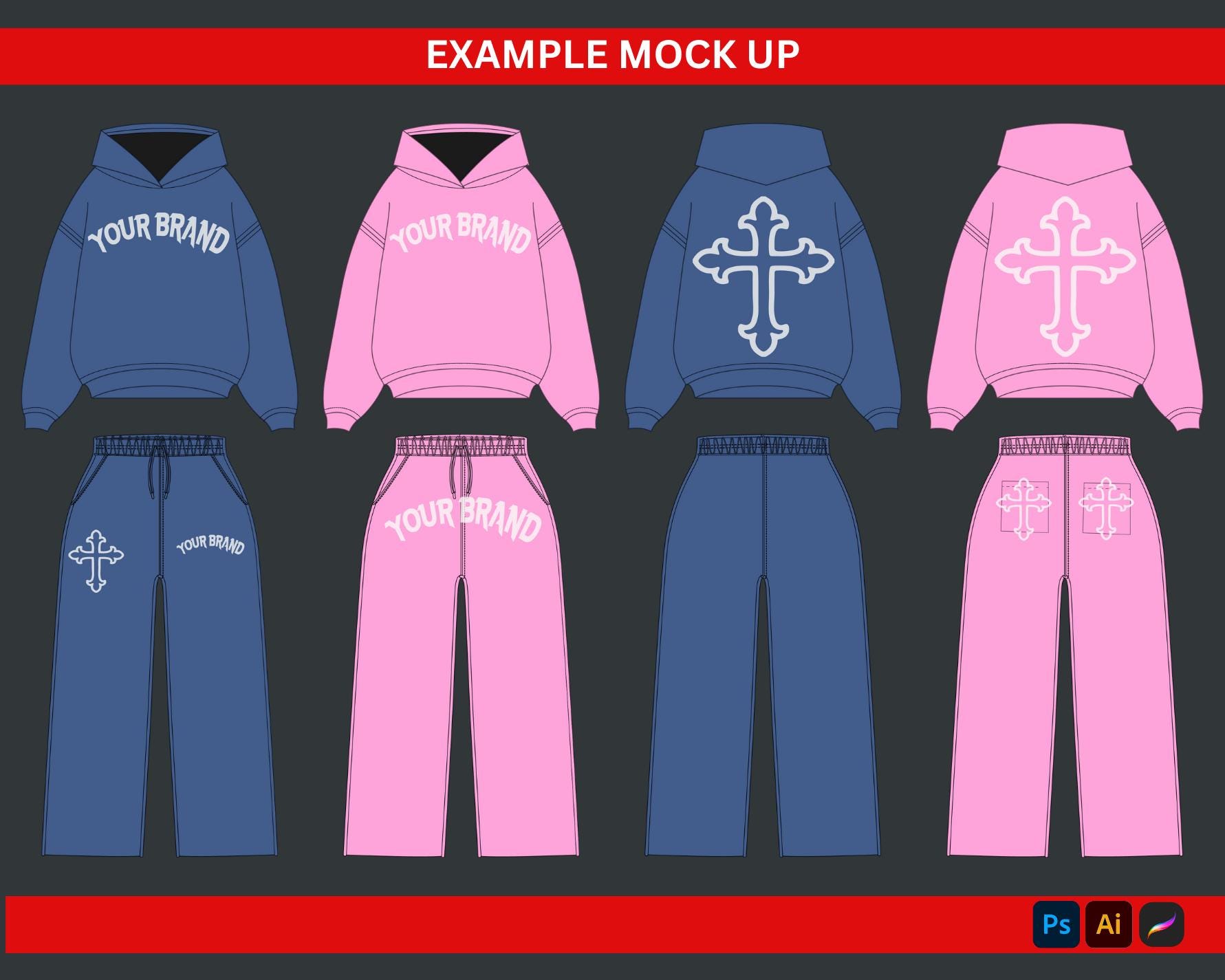 300 Streetwear vector mock up pack Custom Clothing brand Mock-Up ...