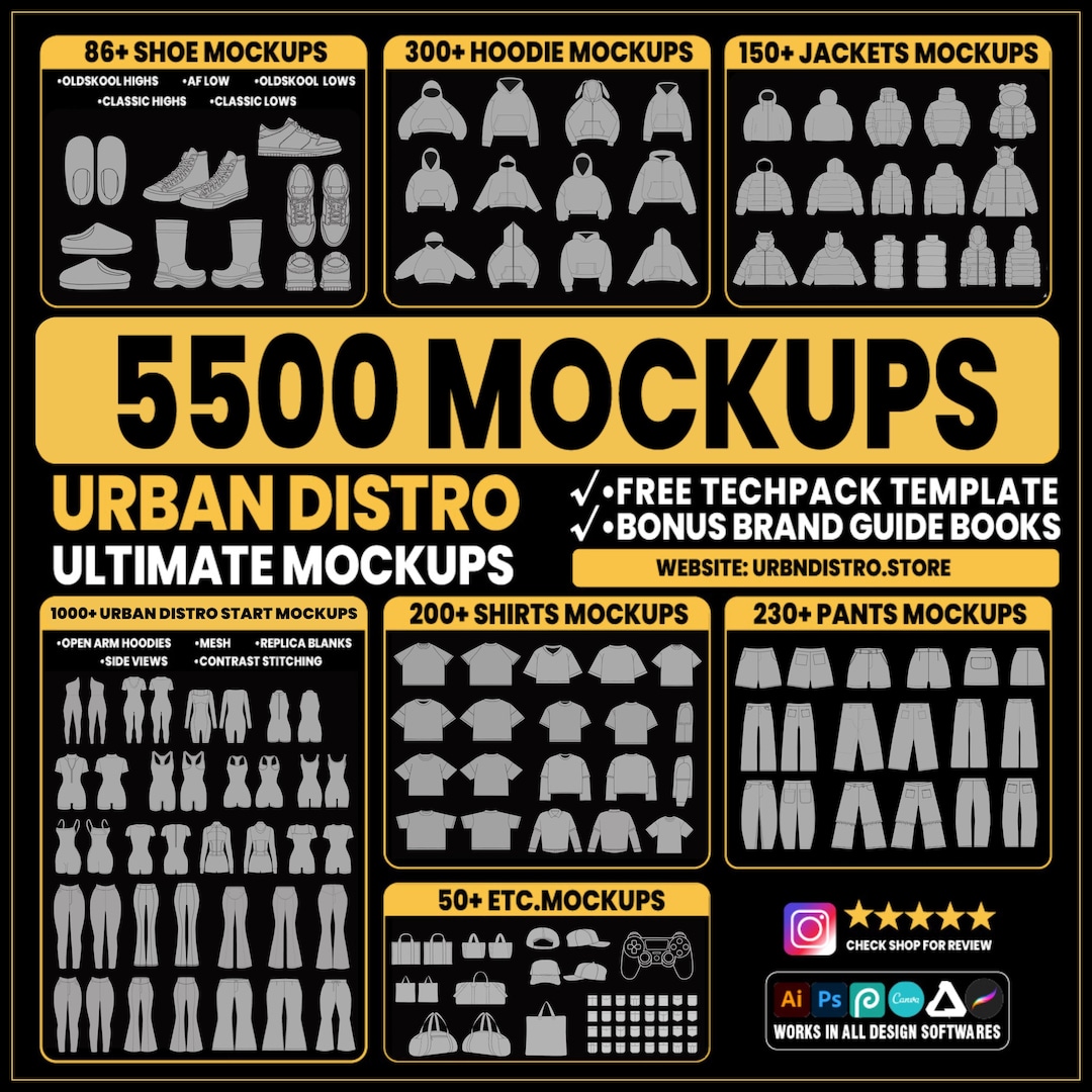 5500+ Streetwear Clothing Mockups and Tech Pack Vector Templates Pack ...