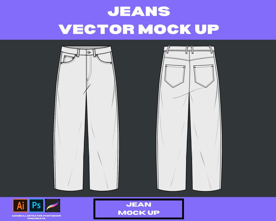Jeans Vector Mock-up Editable Denim Apparel Template for Clothing ...