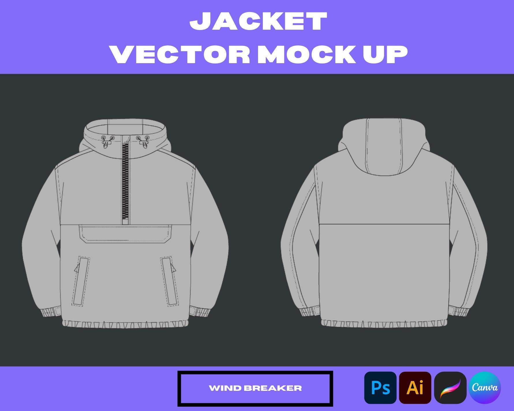 Windbreaker Jacket Vector Mockup: Editable Outerwear Template (PNG, SVG ...