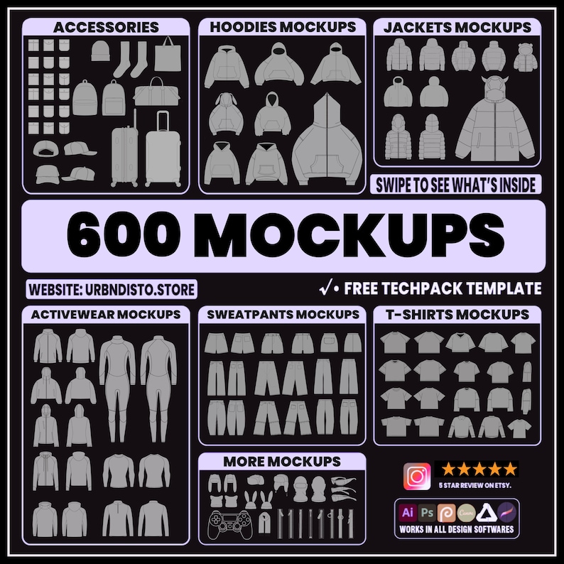 600 Clothing Mockups Essentials Bundle | SVG and PNG Fashion Vector ...