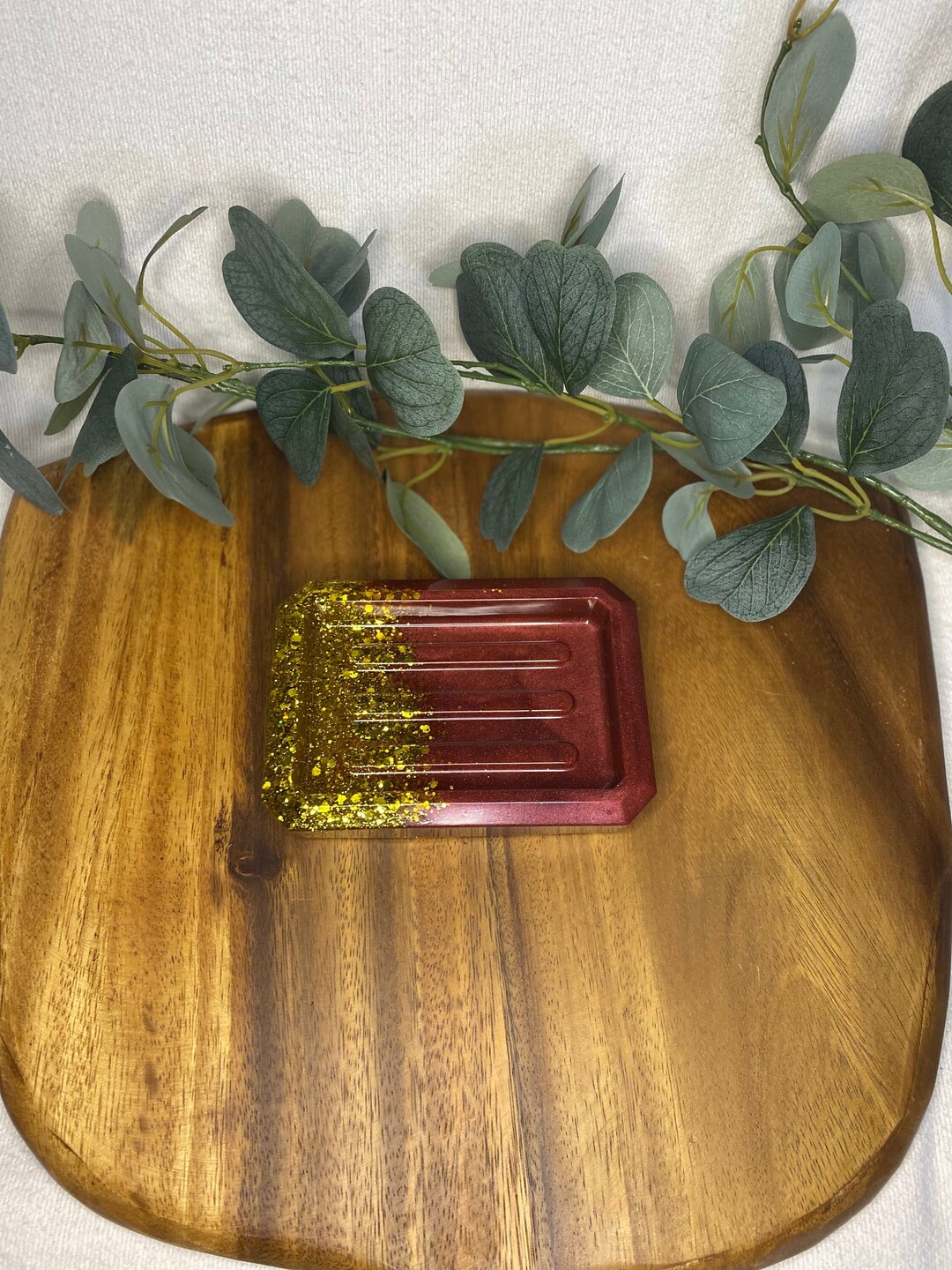 Rectangle Resin Soap Dish | Burgundy Gold Chunky Glitter | Bar Soap ...