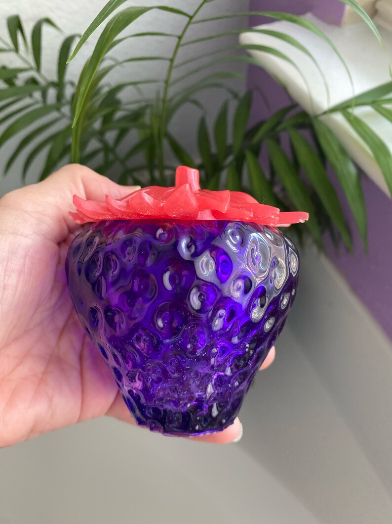 Resin Strawberry Jar With Lid | Purple Pink | Decorative Storage Dish ...
