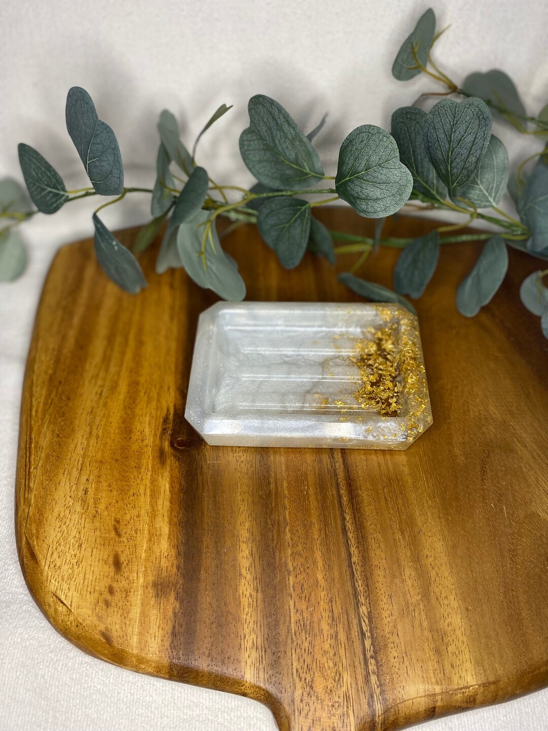 Rectangle Resin Soap Dish White With Gold Leaf Bar Soap Holder Handmade ...