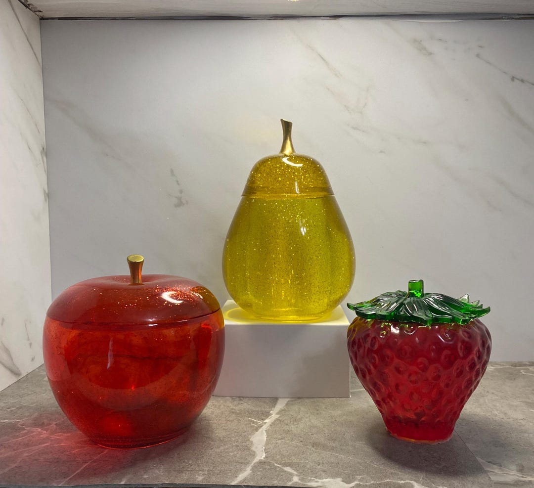 Resin Fruit Shaped Jars With Lids | Apple Strawberry Pear | Decorative ...