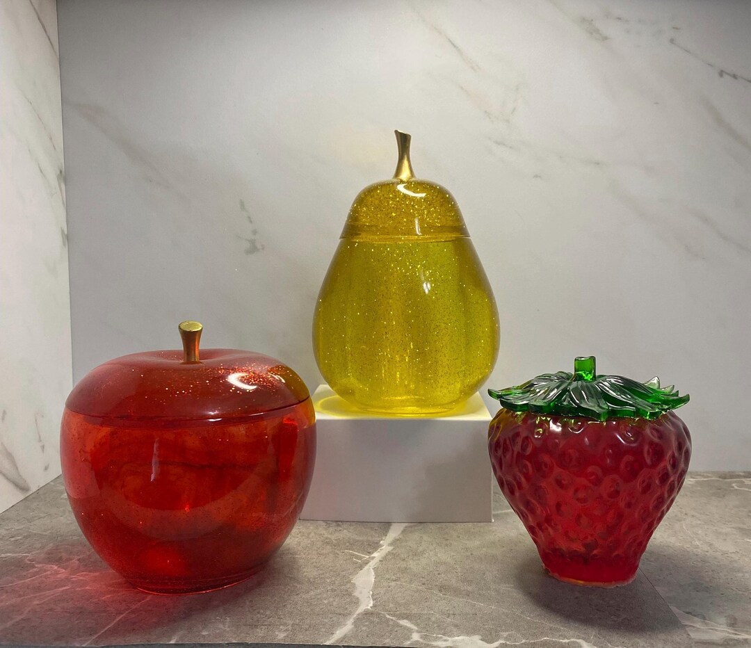 Fruit Resin Jar Set With Lids | Apple Pear Strawberry Jars | Handmade ...