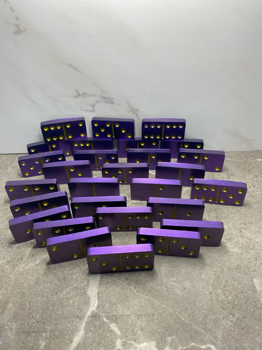Resin Double 6 Domino Set Purple and Gold Unique Tabletop Game Handmade ...