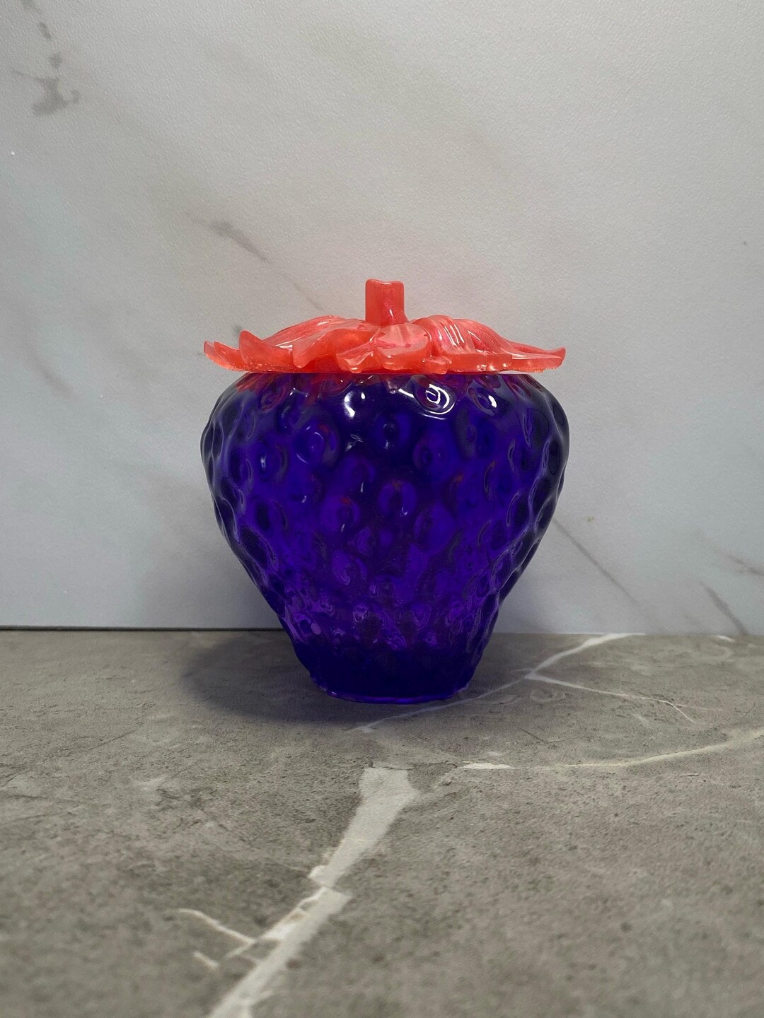 Resin Strawberry Jar With Lid | Purple Pink | Decorative Storage Dish ...