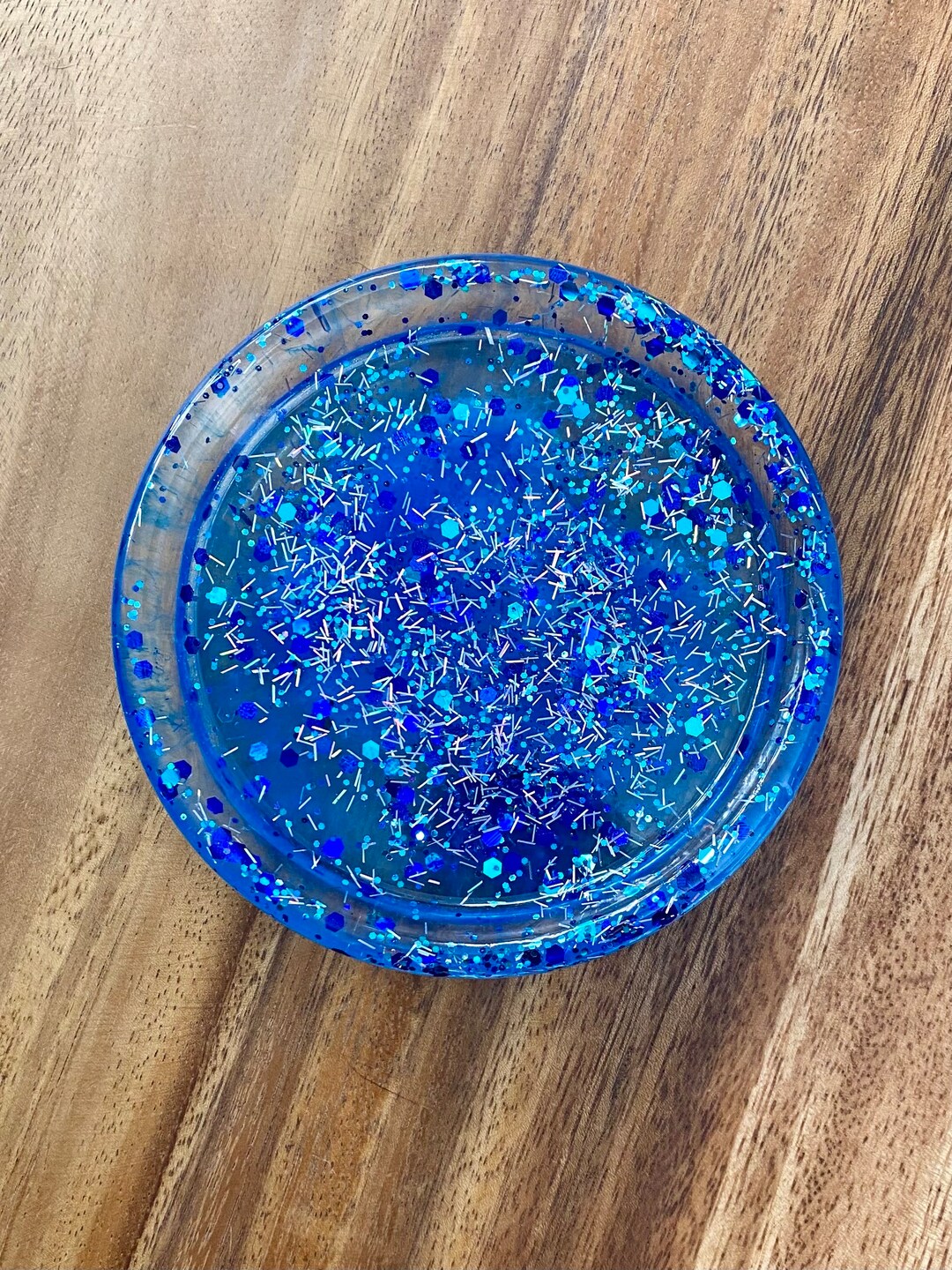 Cute Stylish Fun Trinket Dish Blue Glitter Trendy Resin Trinket Blingy ...