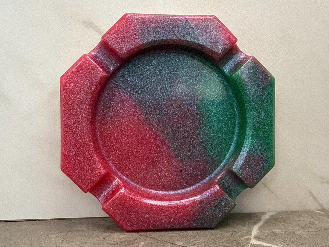 Handmade Resin Octogon Shape Ashtray- Unique Smoker Gift; Pink and Blue ...