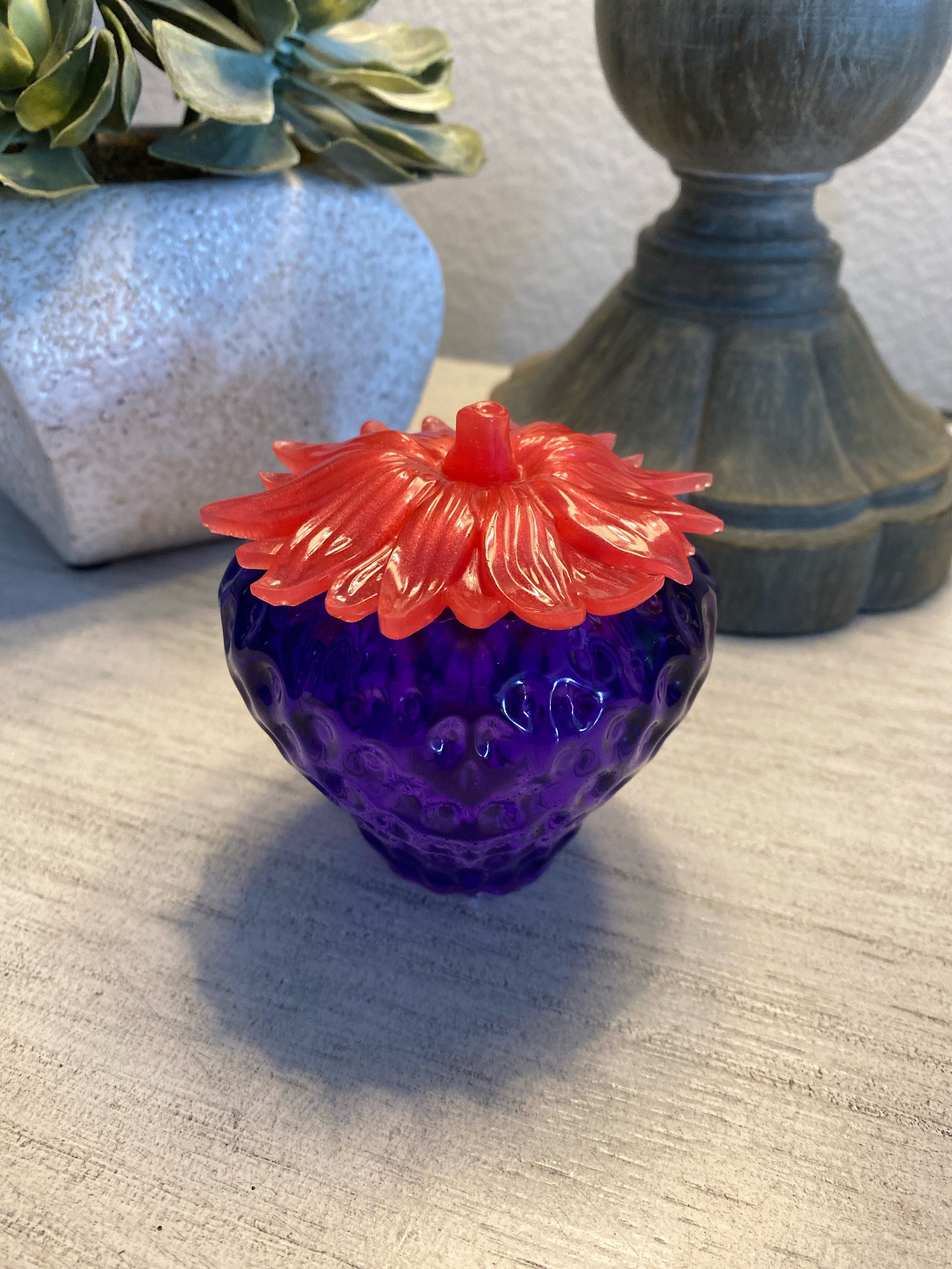 Resin Strawberry Jar With Lid | Purple Pink | Decorative Storage Dish ...