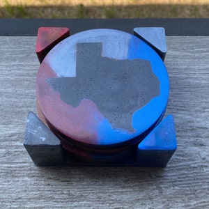 Round Coaster Set Resin Red Blue Silver Texas Shaped Handmade Home ...