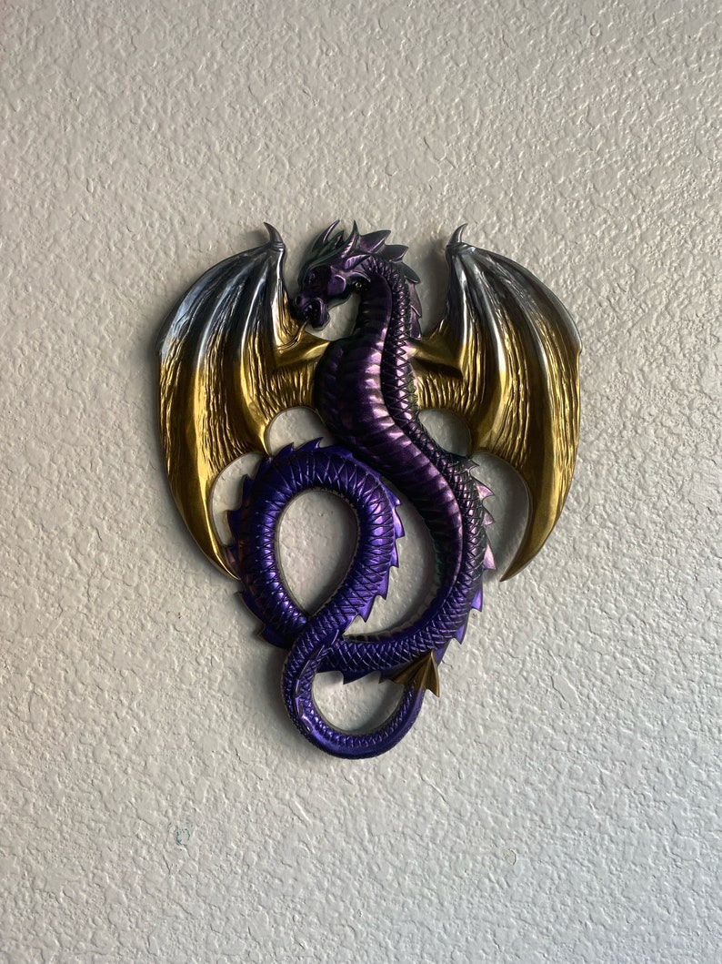 Resin Dragon Wall Art Purple Silver Gold Fantasy Wall Hanging Handmade ...