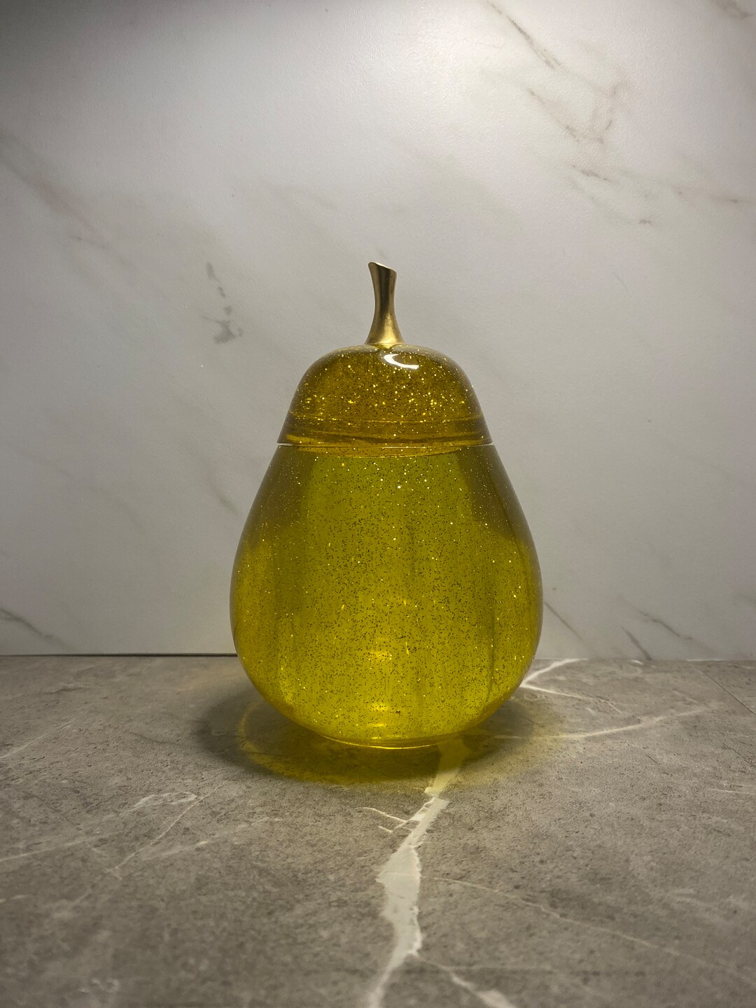 Handmade Resin Pear Jar With Lid – Shimmering Yellow Storage Jar ...