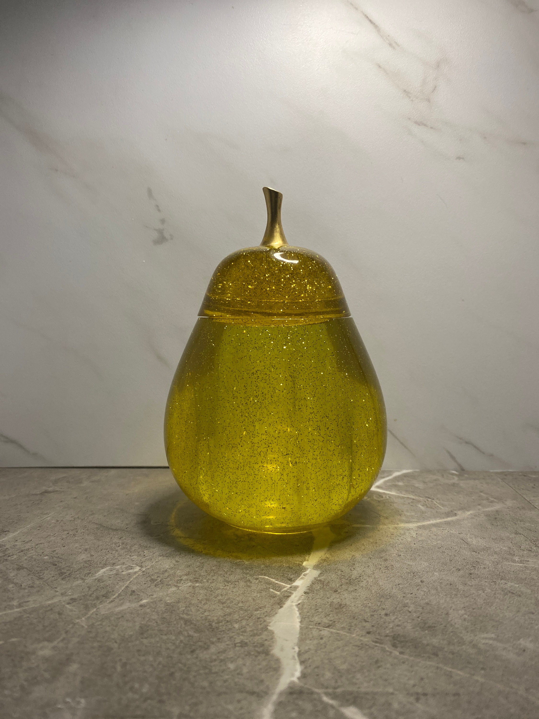 Resin Pear Jar With Lid | Yellow Glitter | Decorative Storage Dish ...