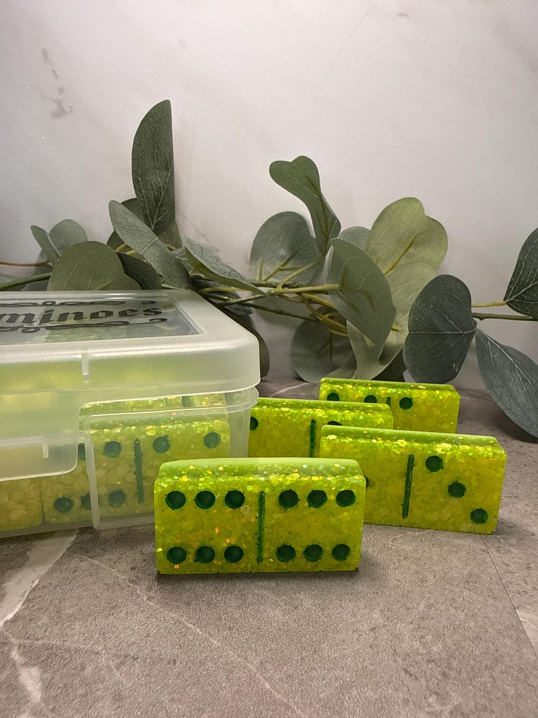 Resin Double 6 Domino Set | Yellow and Green | Unique Tabletop Game ...