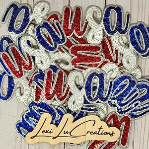 USA Red White and Blue Sequin Iron on Patch | Memorial Day | 4th of July | Fourth of July ...