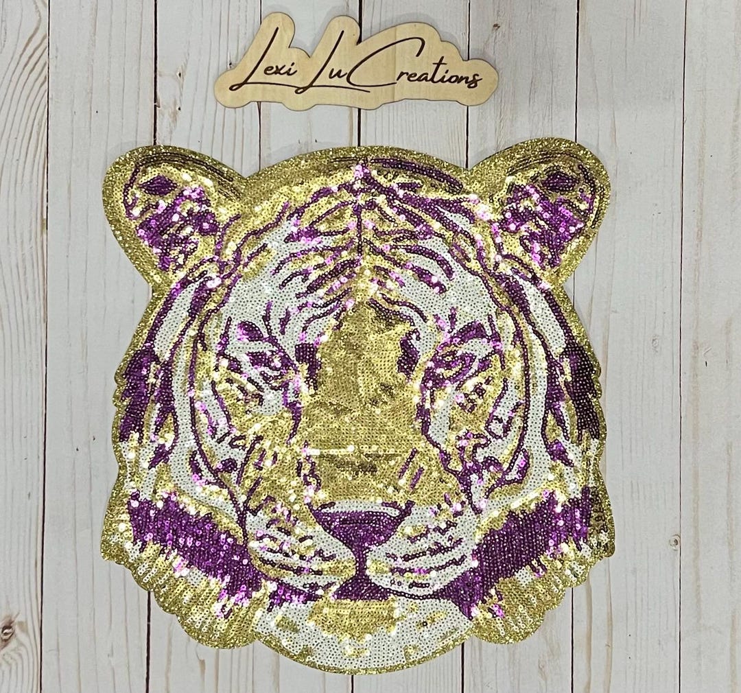 Purple and Gold Tiger Sequin Iron on Patch| Hat Patches | Geaux Tigers ...