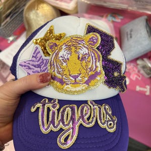 Purple and Gold Tiger Embroidered Iron on Patch| Hat Patches | Geaux ...