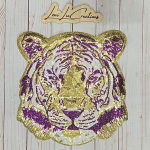 Purple and Gold Tiger Embroidered Iron on Patch| Hat Patches | Geaux ...