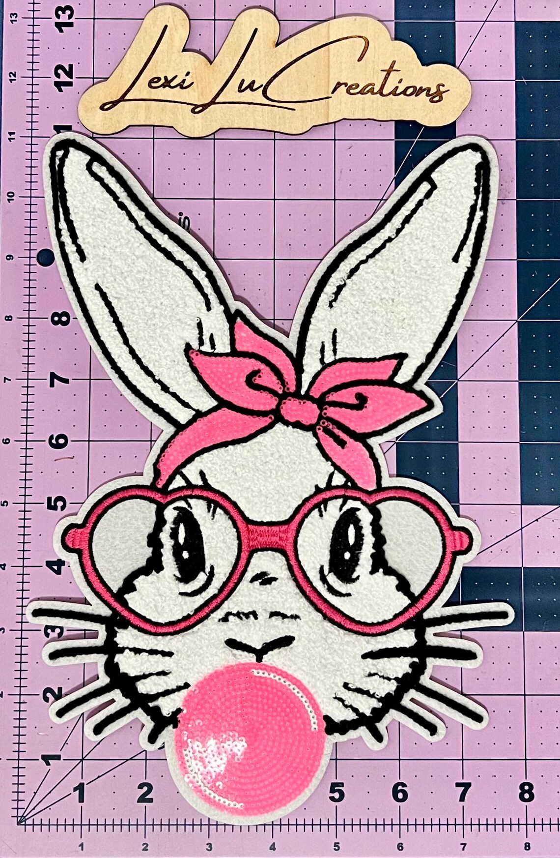 Bubblegum Easter Bunny Chenille and Sequin Iron on Patch| Shirt Patches ...