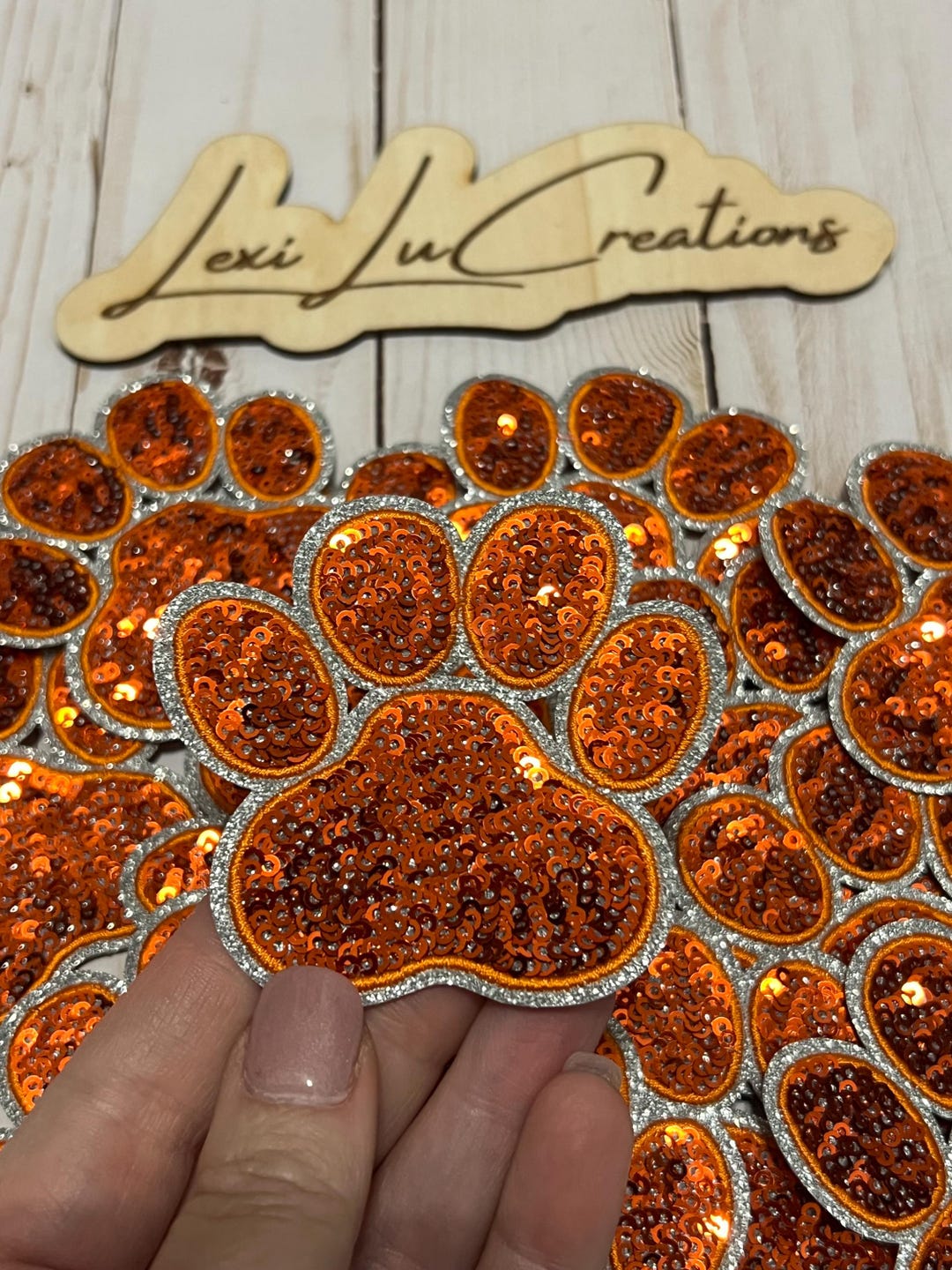 Paw Print Orange Sequin Iron on Patch | Sequin Hat Patch - Etsy