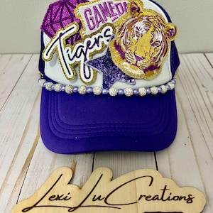 Purple and Gold Tiger Sequin Iron on Patch| Hat Patches | Geaux Tigers ...