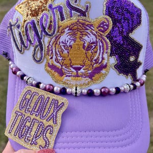 Purple and Gold Tiger Embroidered Iron on Patch| Hat Patches | Geaux ...