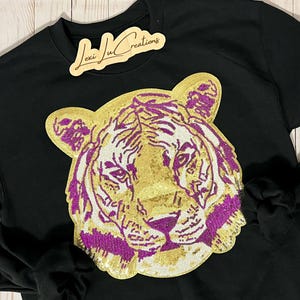 Purple and Gold Tiger Sequin Iron on Patch| Hat Patches | Geaux Tigers | LSU - Etsy