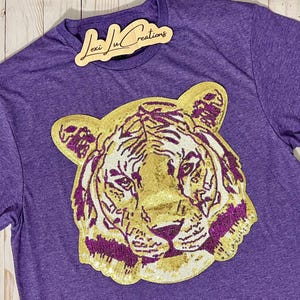 Purple and Gold Tiger Sequin Iron on Patch| Hat Patches | Geaux Tigers ...