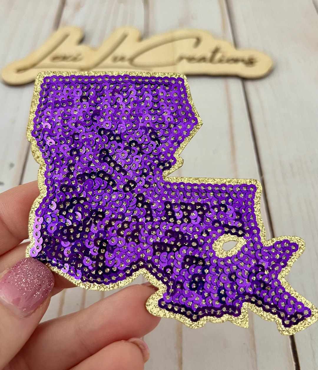 Louisiana State Sequin Iron on Patch | Purple and Gold Sequin Patch ...