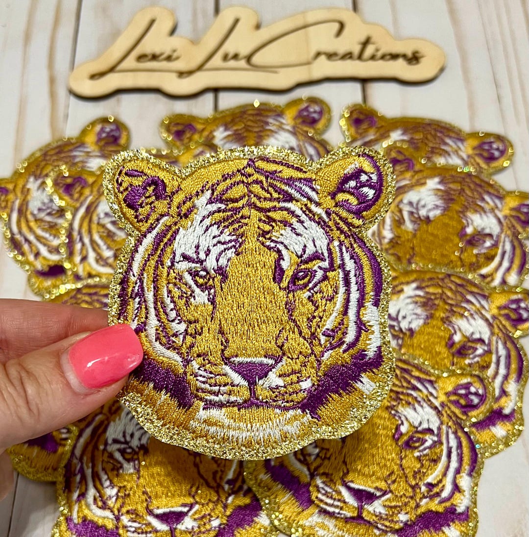 Purple and Gold Tiger Embroidered Iron on Patch| Hat Patches | Geaux ...
