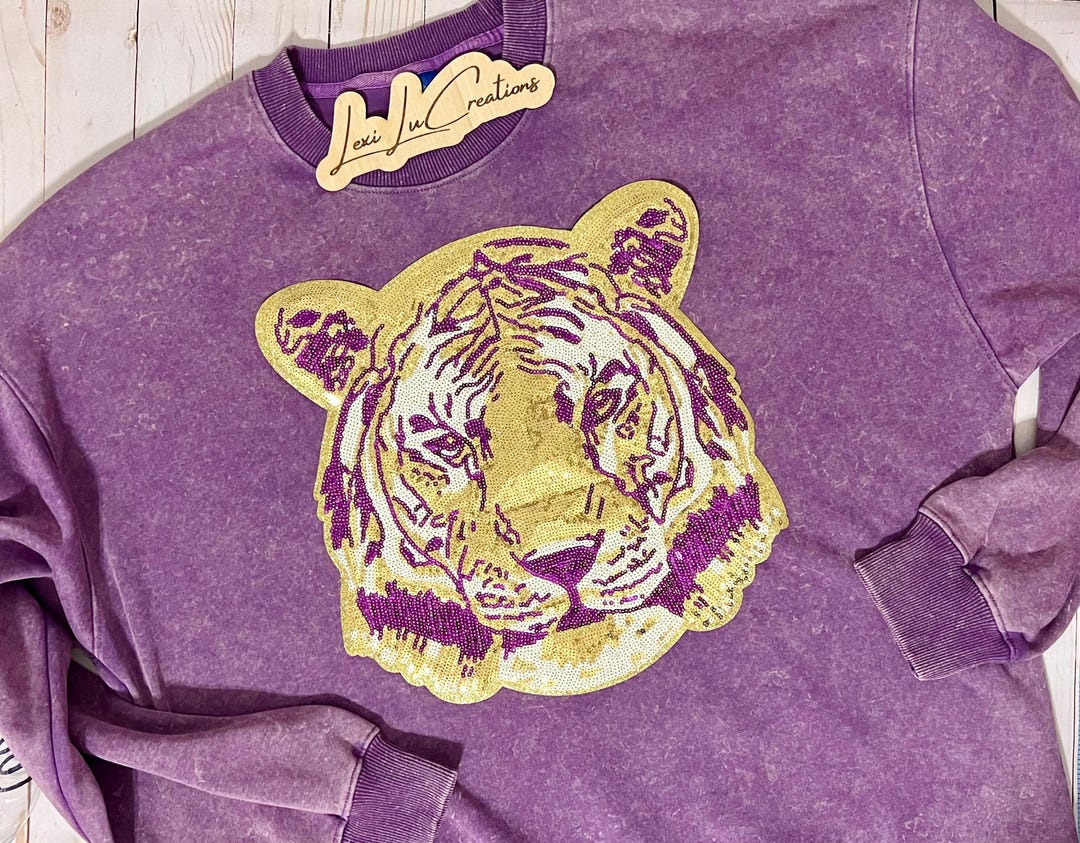 Tiger REAL Sequin Patch Shirt | GEAUX Tigers Iron on Patch Sweatshirt | Louisiana Patch Apparel ...