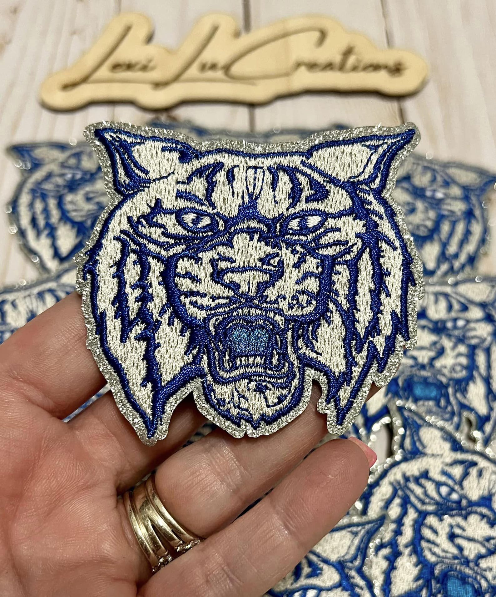 WILDCAT Mascot Iron on Patch | White, Blue, and Gray Embroidered Patch ...