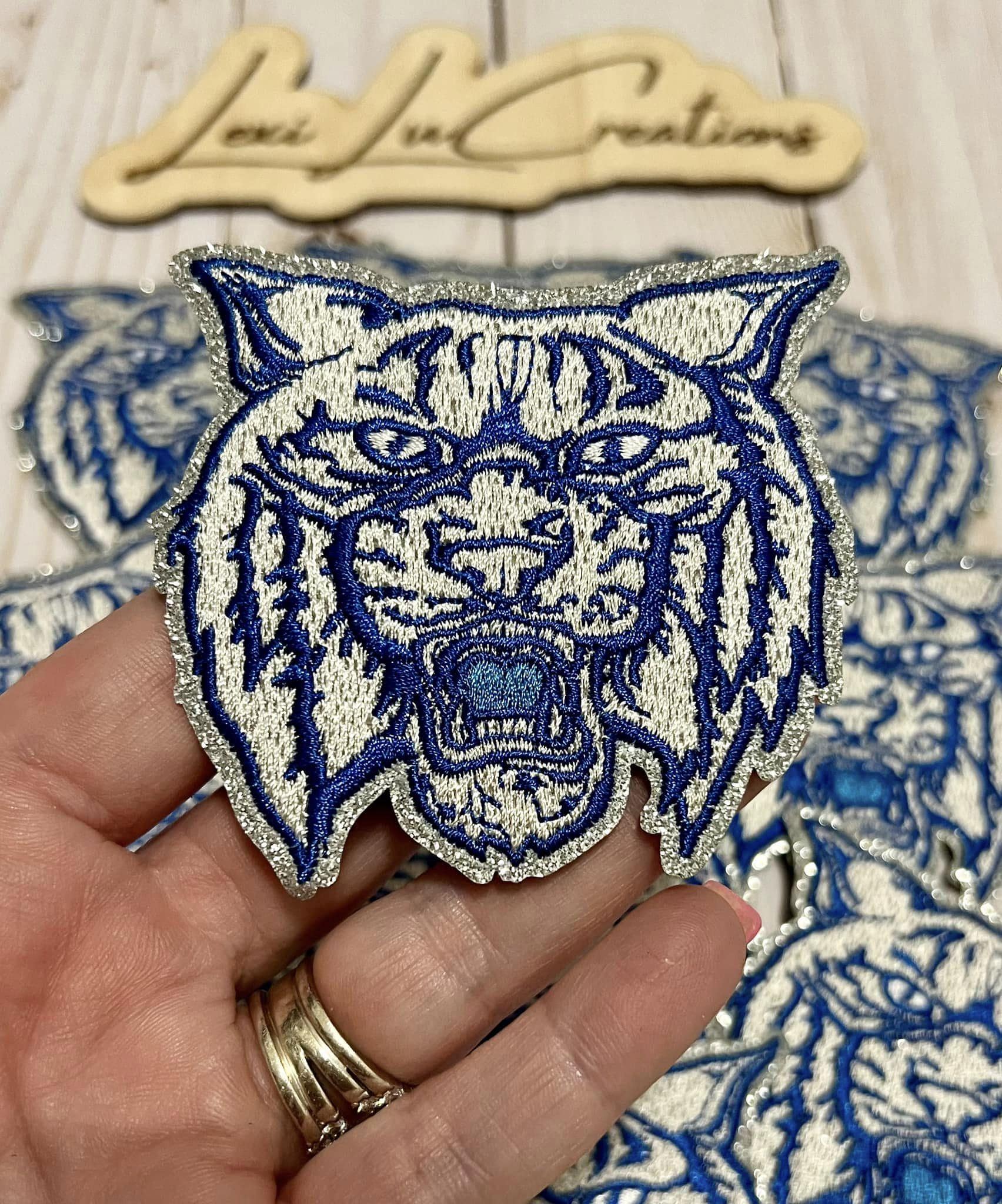 WILDCAT Mascot Iron on Patch | White, Blue, and Gray Embroidered Patch ...