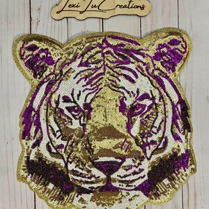 Purple and Gold Tiger Embroidered Iron on Patch| Hat Patches | Geaux ...