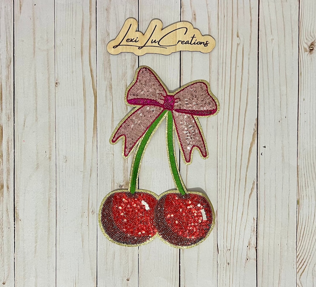 Cherry With Pink Bow Sequin Patch | DIY Patch, Preppy Cherries | Sequin Patch | Coquette | Patch ...