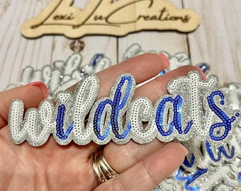 WILDCATS Mascot Iron on Patch | White and Blue Sequin Patch | Wildcats ...