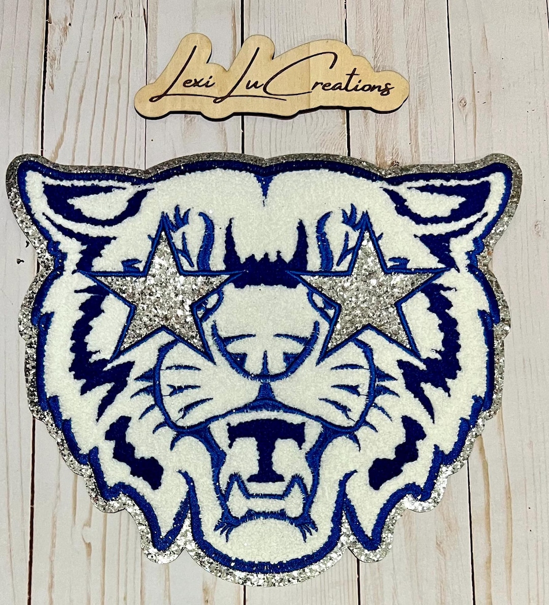 WILDCAT Mascot Iron on Patch | Blue and White Chenille Patch | Preppy ...