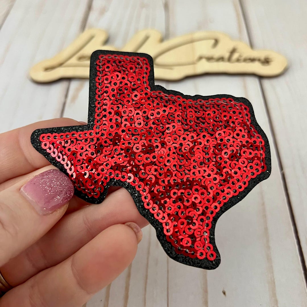 Texas State Sequin Iron on Patch | Red and Black Sequin Patch | Texas ...